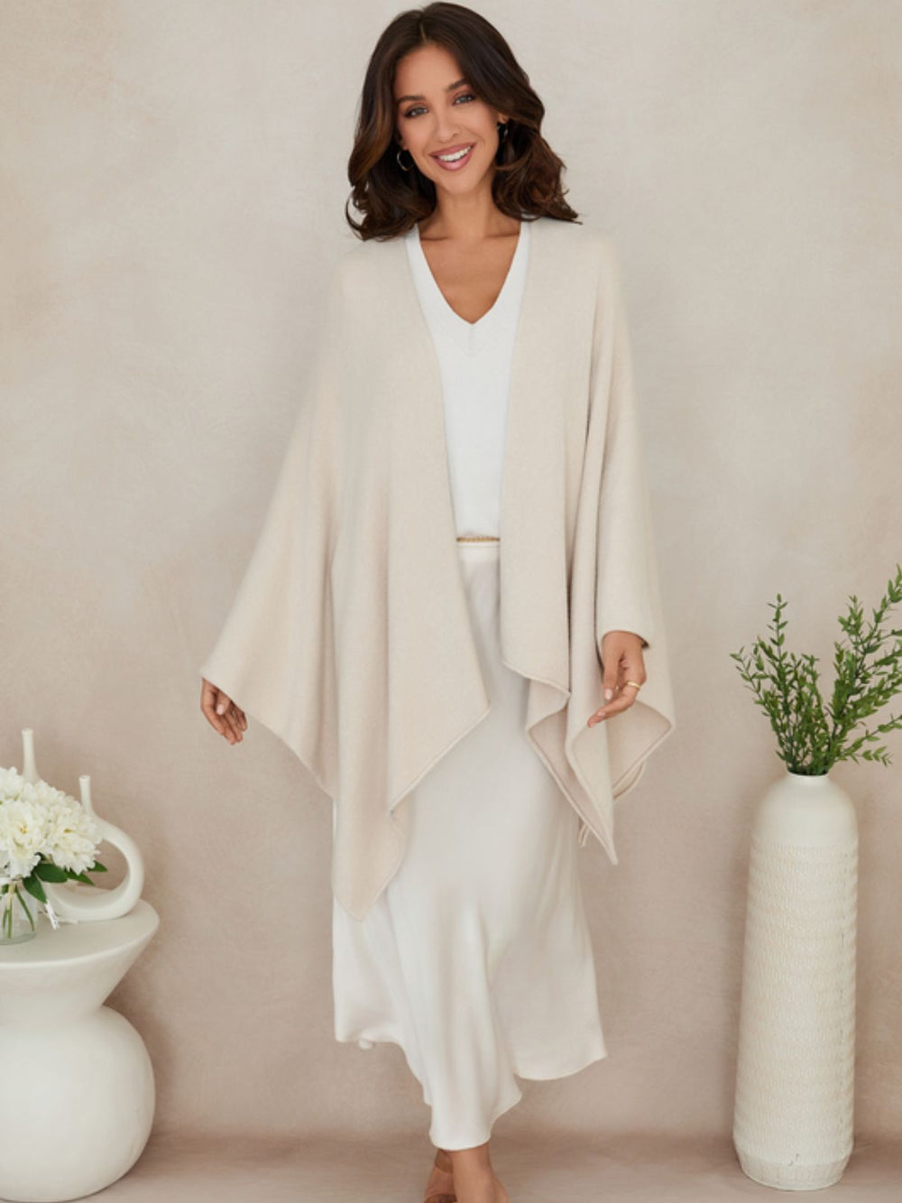 Cotton Island Knit Dolman Cardigan in Beige