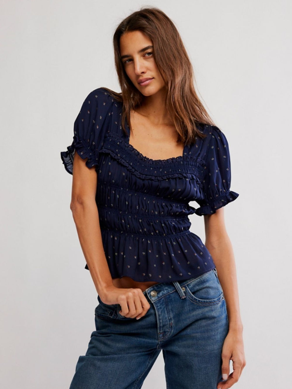Free People Adore You Blouse in Peacoat