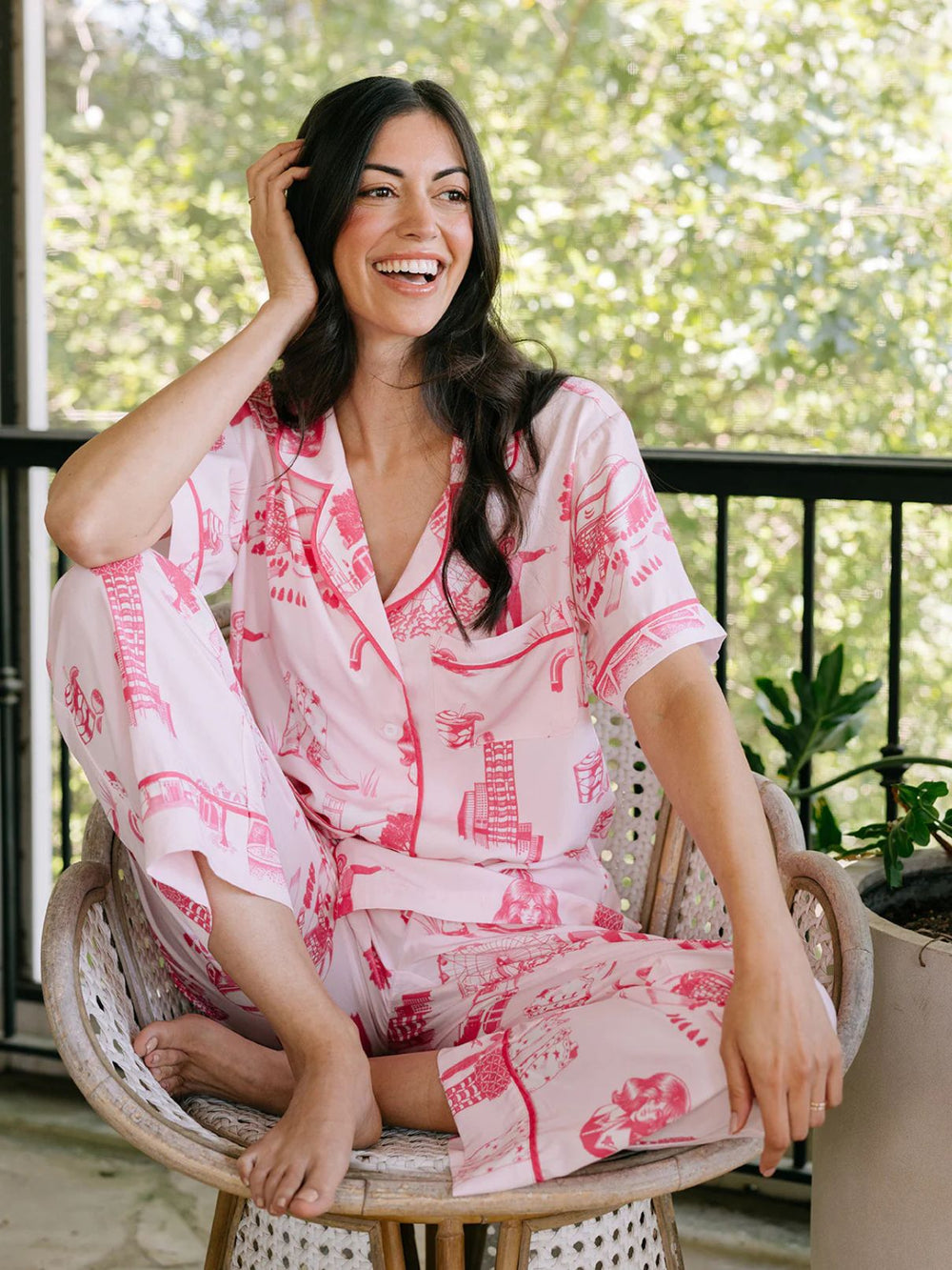 Katie Kime Dallas Toile Pajama Set in Lt Pink/Pink