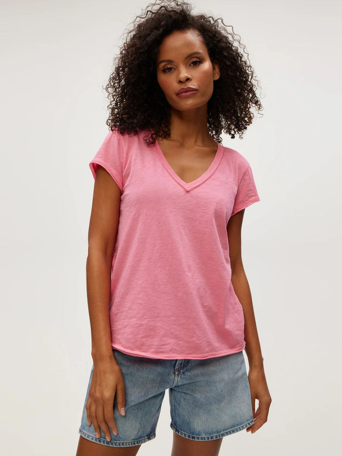 Michael Stars Baxter V-Neck Raw Edge Tee in Zinnea